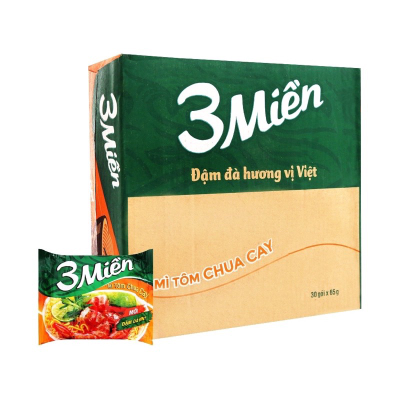 Mi Tom Chua Cay 3 Mien Spicy Shrimp Instant Noodle -1box 30 packs 65g | Shopee Singapore