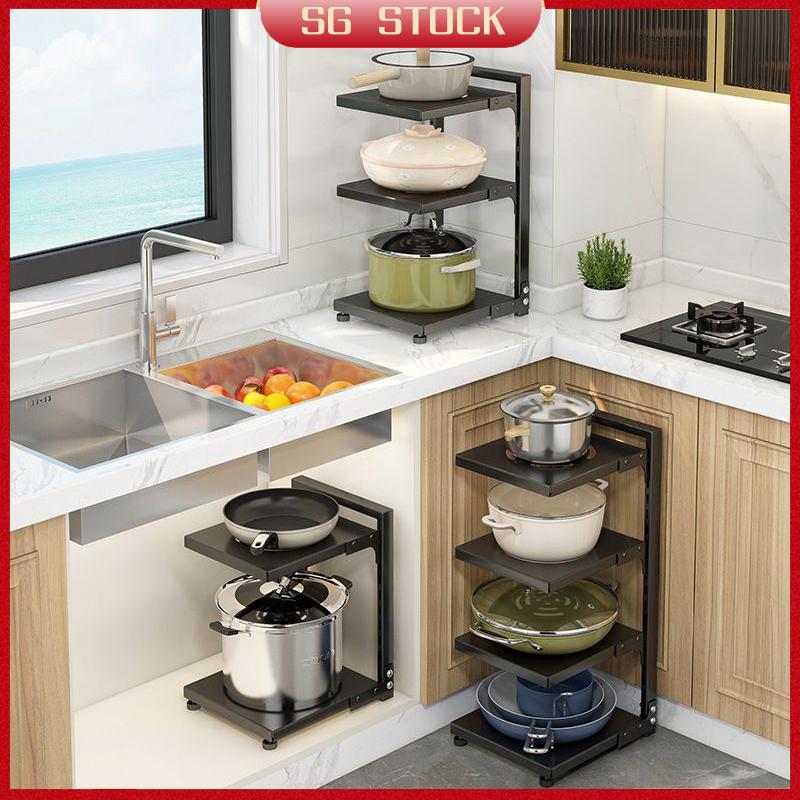 【SG】Adjustable Pot Rack Pot Organiser Under Sink Kitchen Sink Organiser ...
