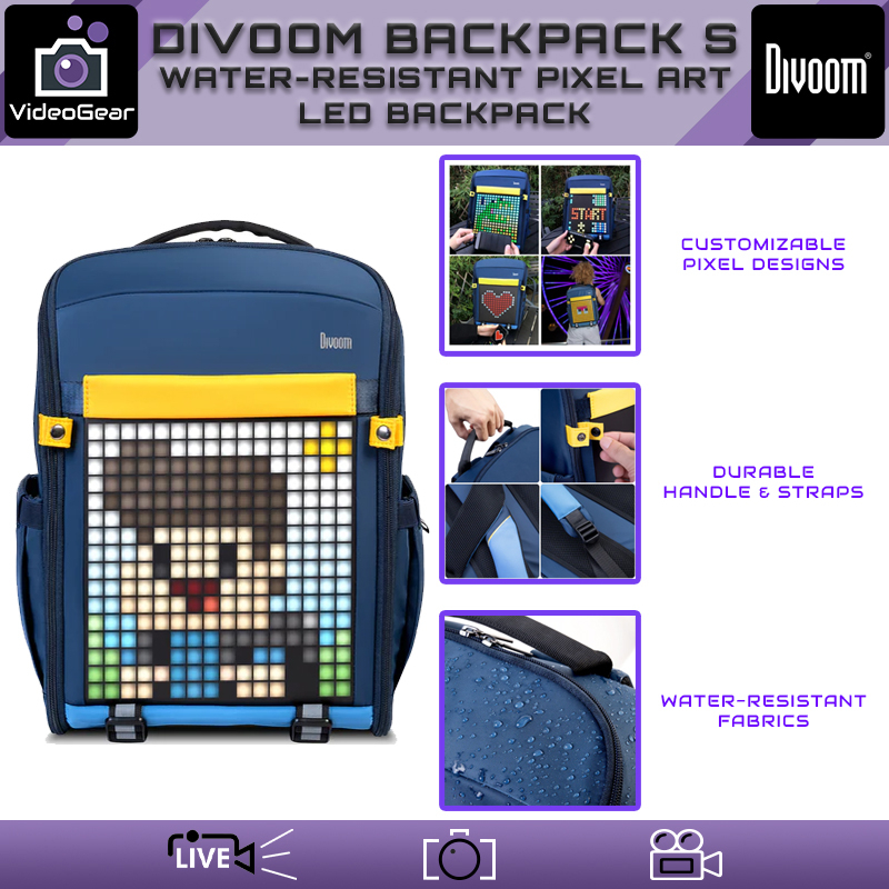 Divoom Pixoo Pixel Backpack S — (Water Resistant Programmable Pixel Art ...