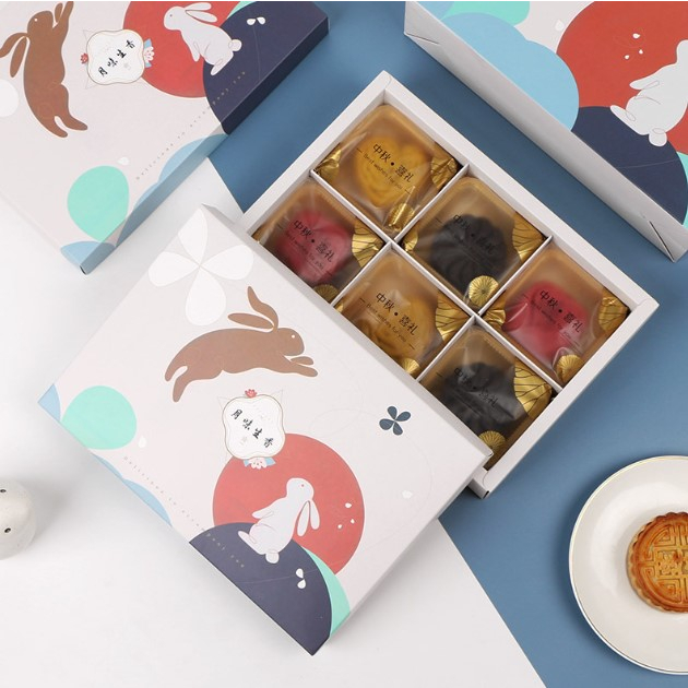 6 cavity mooncake box 80g 月饼盒 rabbit white mid autumn festival gift box ...