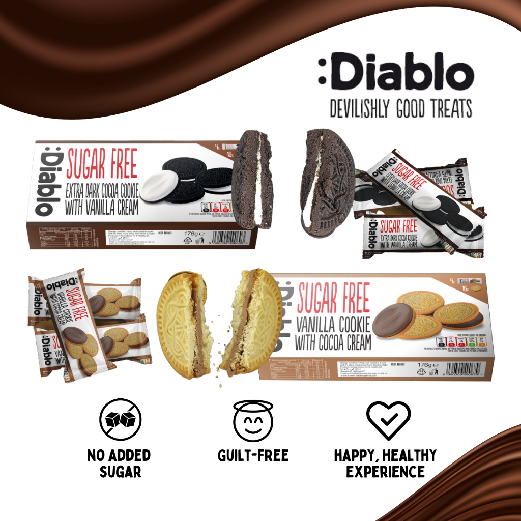 Diablo Sugar Free Extra Dark & Vanilla Sandwich Cookies 176g [AMBIENT ...