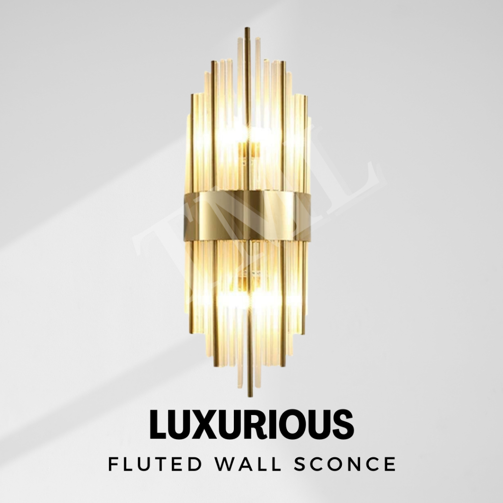Modern Luxurious Crystal Fluted Wall Light Lamp Sconce Gold E14 Bulb ...