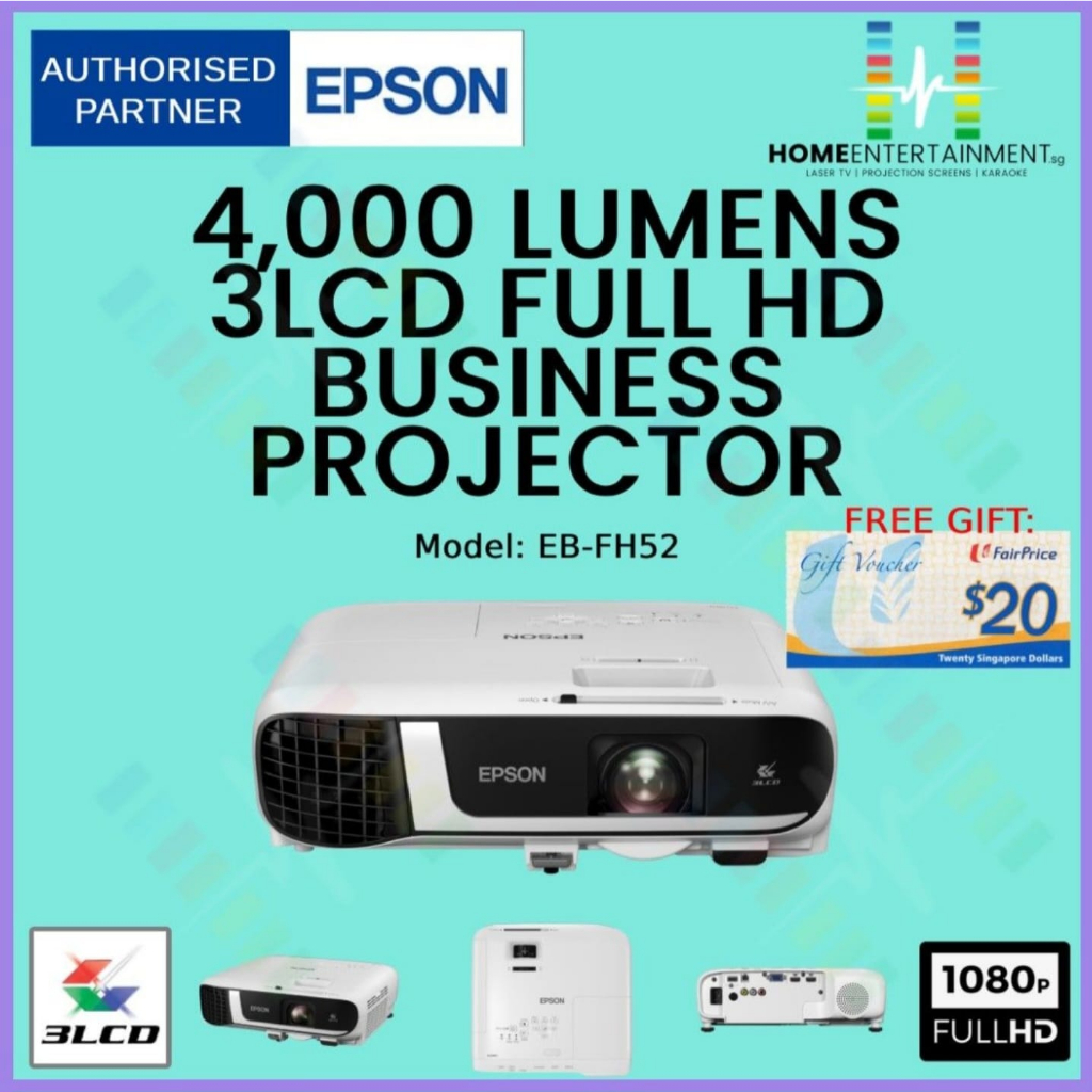 EPSON EB-FH52 FULL HD 3LCD BUSINESS PROJECTOR BRIGHTEST WITH 4,000 ...