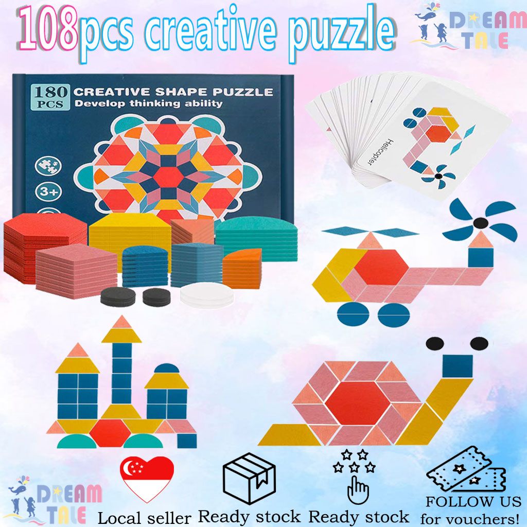 [SG Instock]180 Pcs Wooden Tangrams Pattern Blocks Set Geometric ...