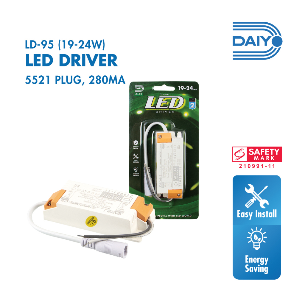 Daiyo LD 95 19-24W LED Driver / 5521 DC Plug 280mA | Shopee Singapore