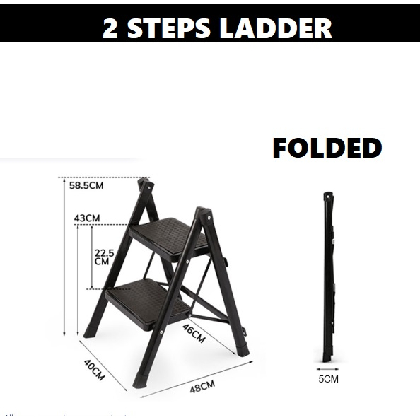 foldable Step Ladder 3 And 4 Steps Black Foldable Step Ladder | Shopee ...