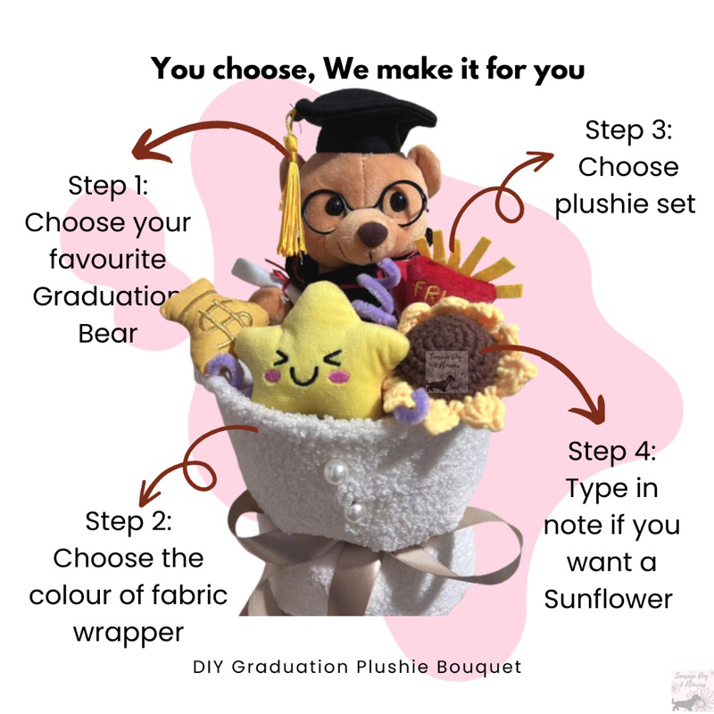🇸🇬 Customized Graduation Bear Bouquet Plushie Soft Toy 30cm Convocation ...