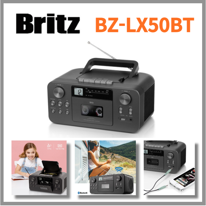 Britz BZ-LX50BT Portable Bluetooth Speaker Cassette CD Player Mp3 FM Radio 5.0 Bluetooth 76.5mm ...