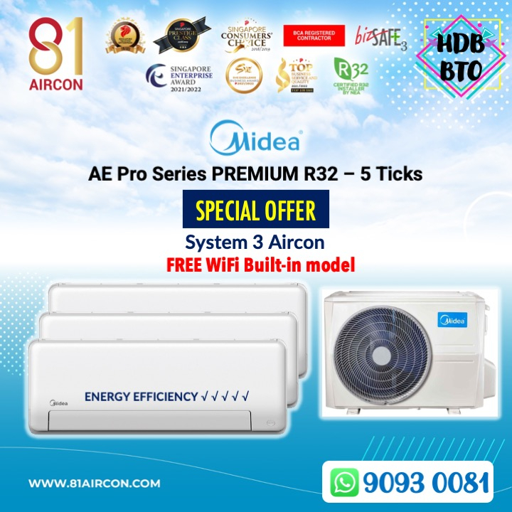 【MIDEA R32 5 Ticks】𝗙𝗥𝗘𝗘 WIFI Model ( 81Aircon ) System 3 Aircon ...