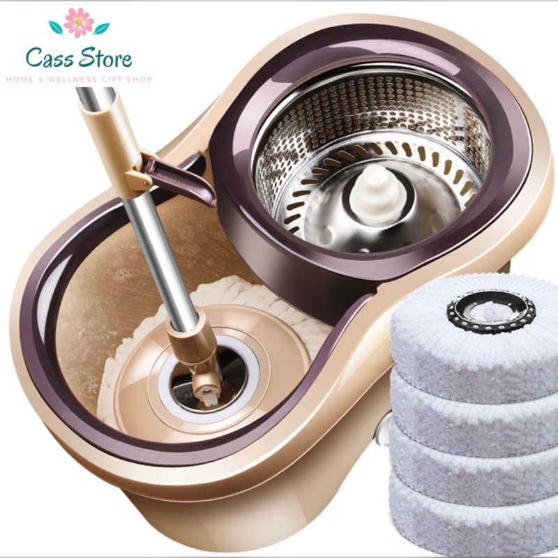 Dual spin Mop Spin Rinse Spin Dry Easy To Use 360 Rotary Microfiber 4 ...