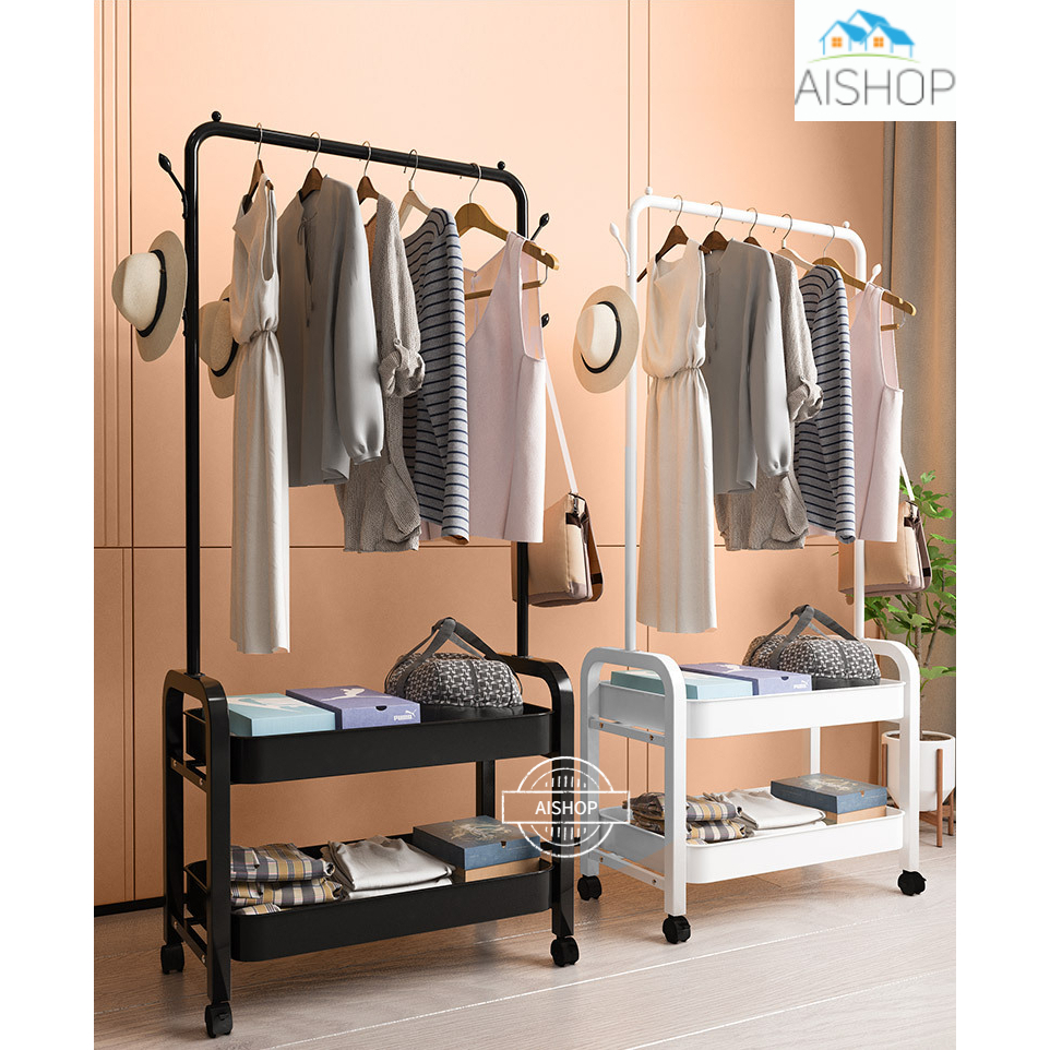 [SG Seller]Clothes Rack with Wheels Movable Storage Rack Clothes Hanger ...
