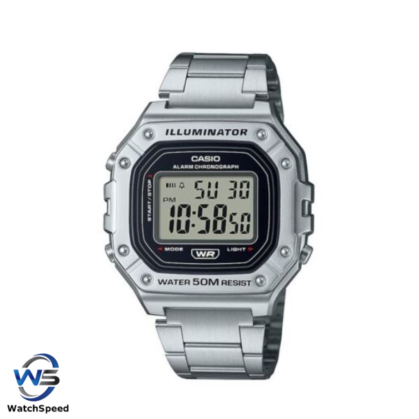 Casio W-218H W-218HD-1A W-218HD-1AV Stainless Steel Strap Digital 50M ...