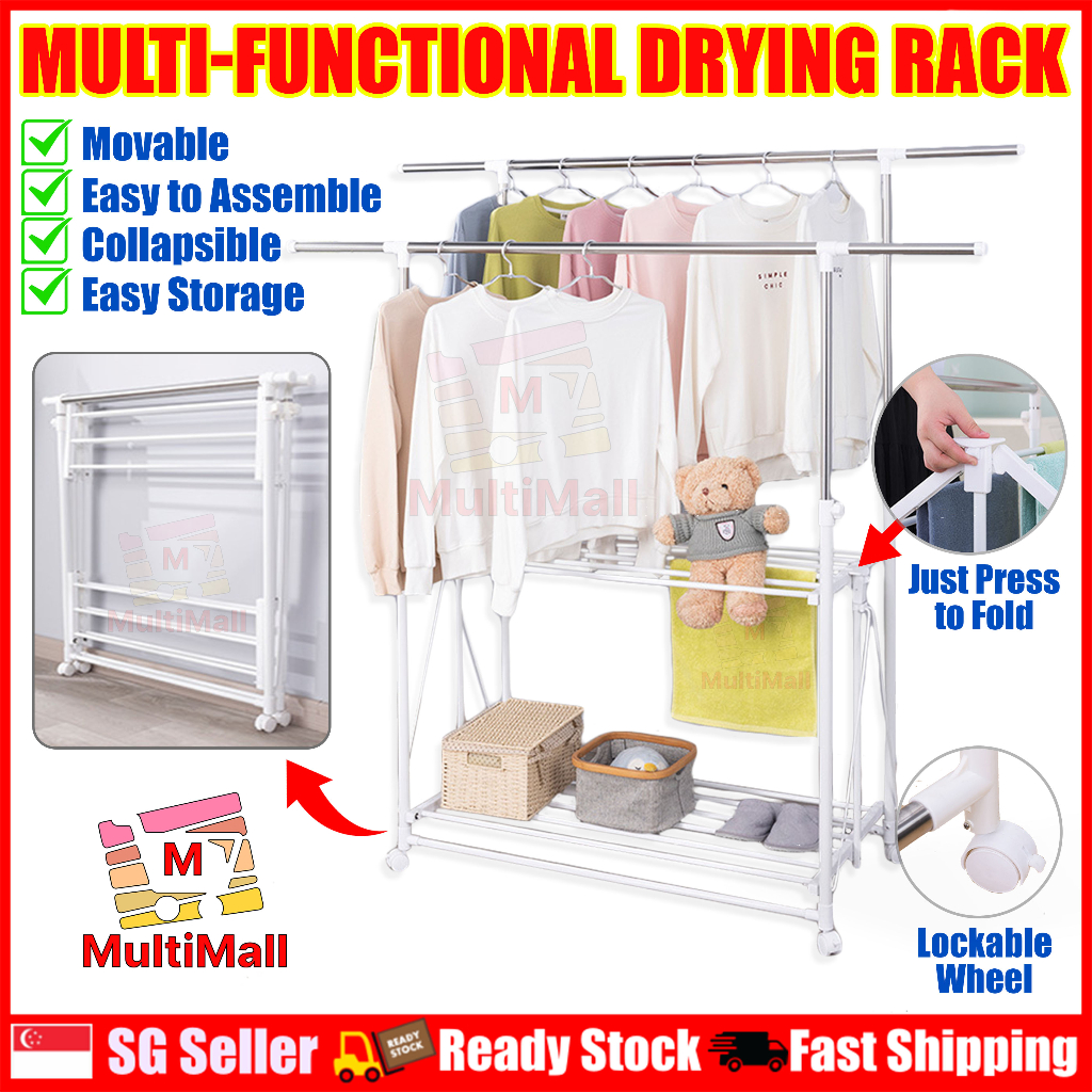 Clothes Stainless Steel Laundry Rack 1.92M No Installation Foldable ...