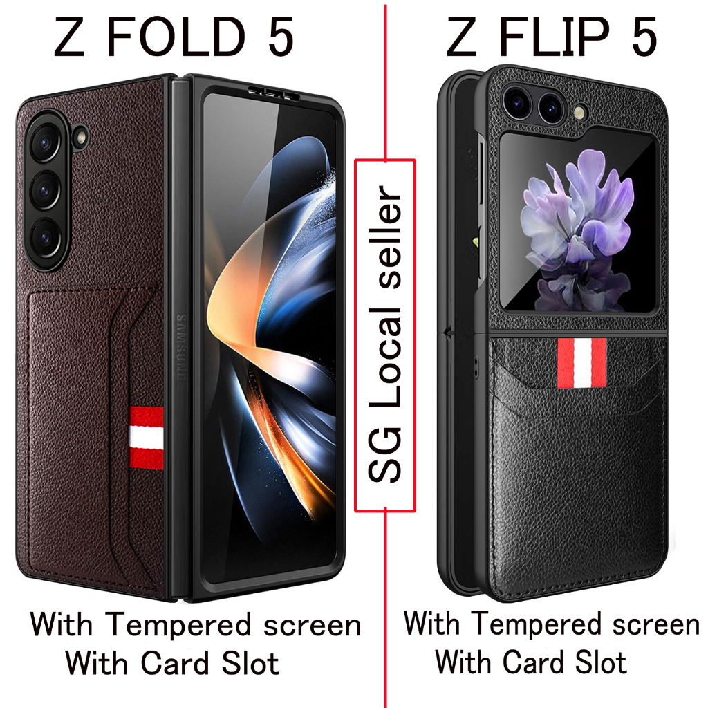 Z FOLD 5 Card Slot Leather Folding Case for Galaxy Z Fold5 FLIP5 with ...