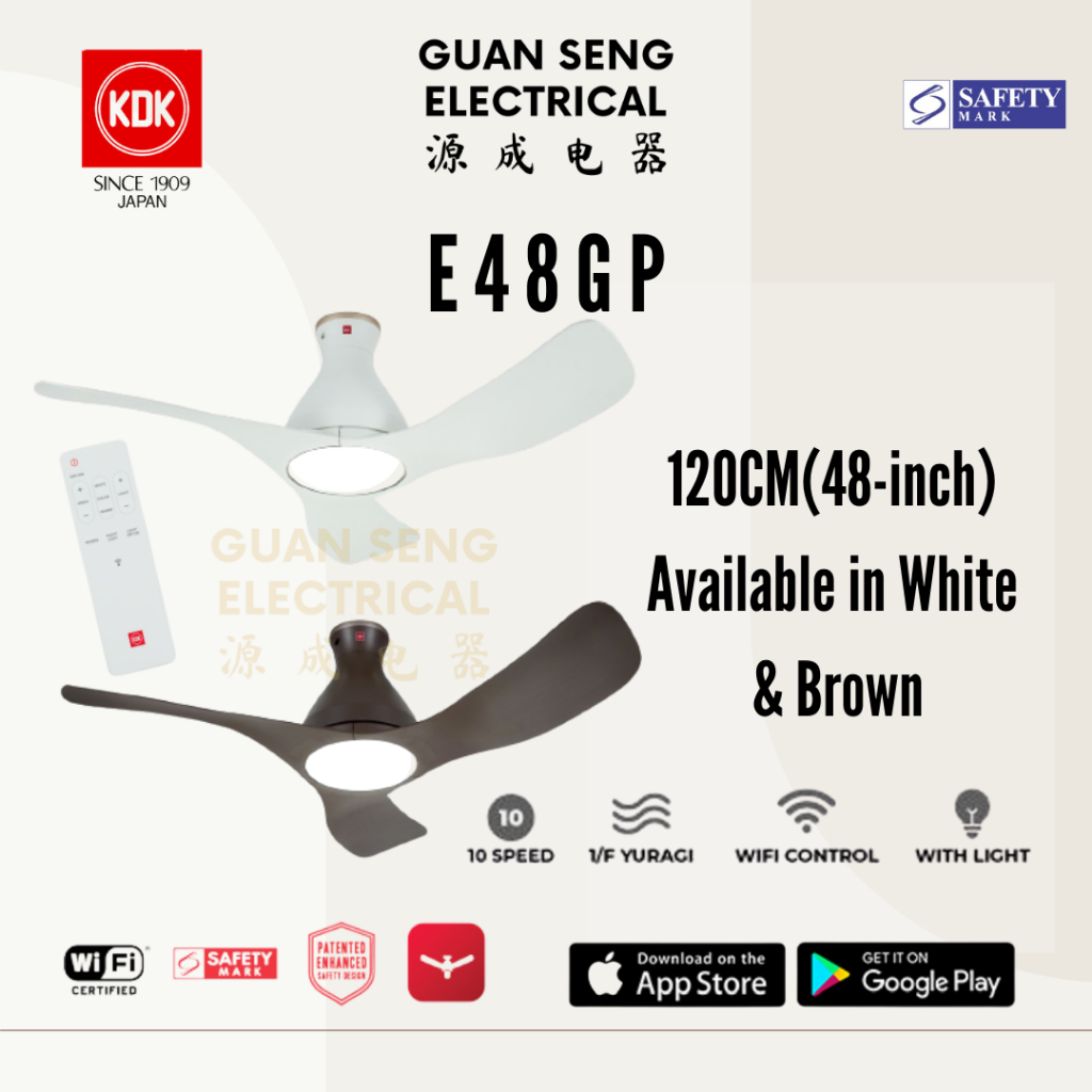 KDK E48GP DC Motor Ceiling Fan with LED Light Kit, Wi-Fi and Apps ...
