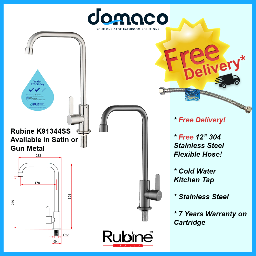 Rubine Alta K91344 SS Stainless Steel Kitchen Tap [Satin/Gun Metal ...