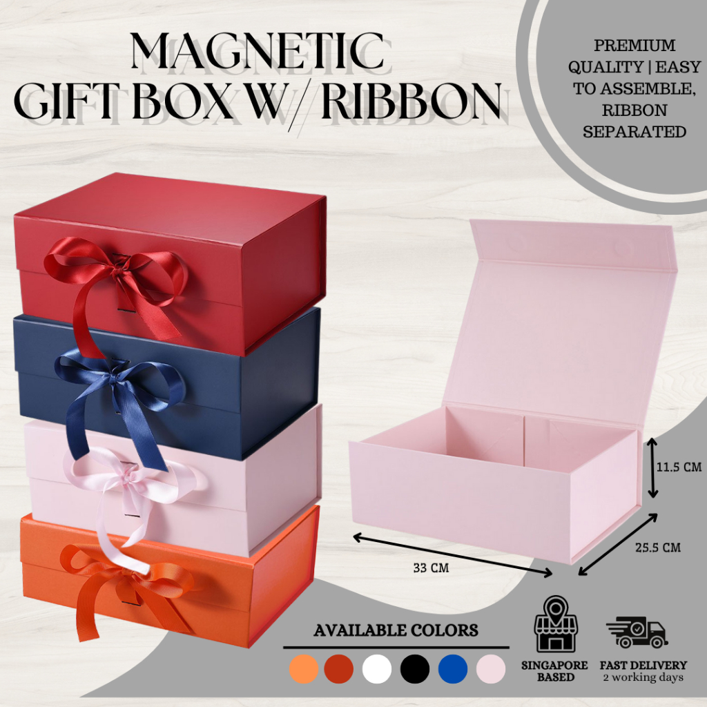 Magnetic Foldable Box | Magnetic Gift Box with Ribbon | Shopee Singapore
