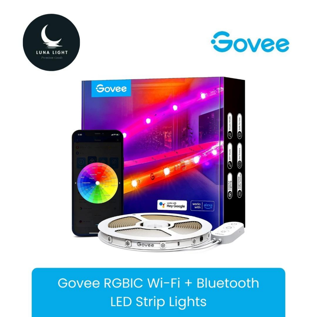 Govee RGBIC Wi-Fi + Bluetooth LED Strip Lights Smart LED Strips App ...