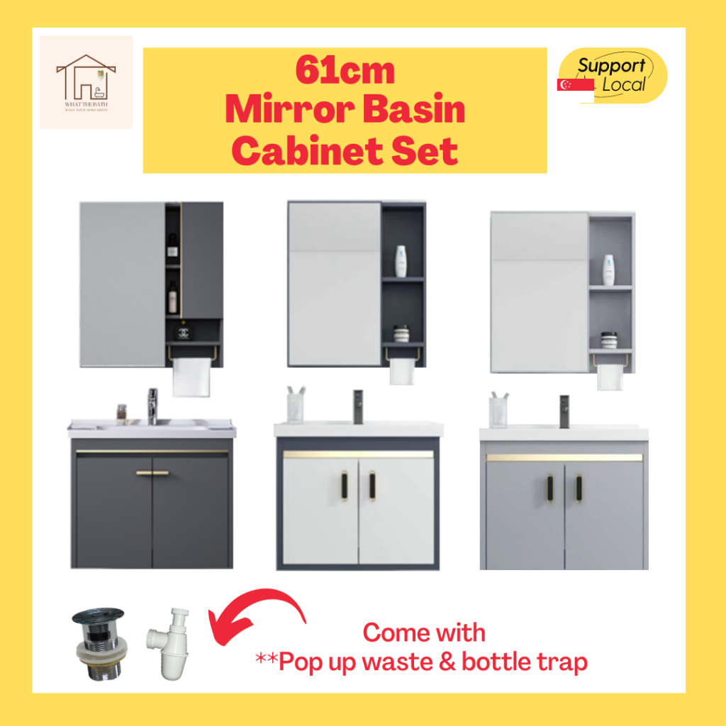[SG SELLER] 60cm New Arrival Mirror Basin Cabinet Set Bathroom Vanity ...