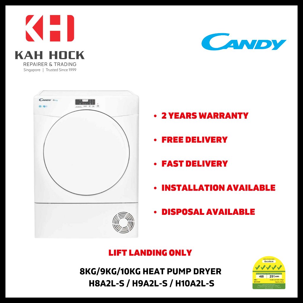 CANDY H8A2L-S / H9A2L-S / H10A2L-S HEAT PUMP DRYER 8KG / 9KG /10KG EYE MADE IN EUROPE - 2 YEARS ...