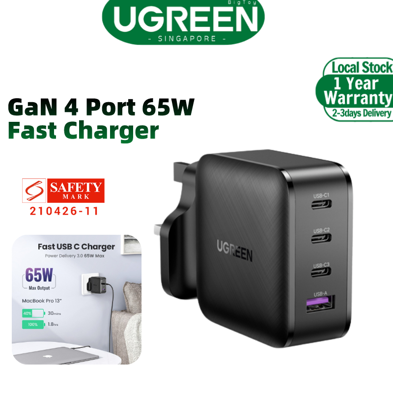 [3 Pin UK Plug ]UGREEN 65W Fast Charger GaN Power Delivery High Power ...