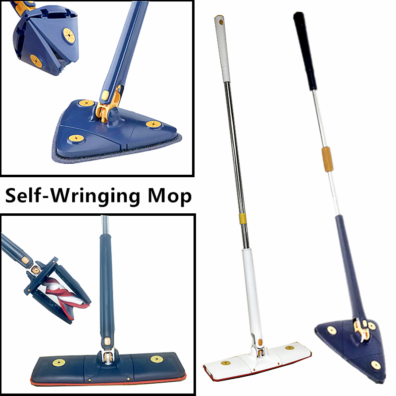 360 Rotatable Hands Free Self Wringing Triangle/Rectangle Mop | Shopee ...