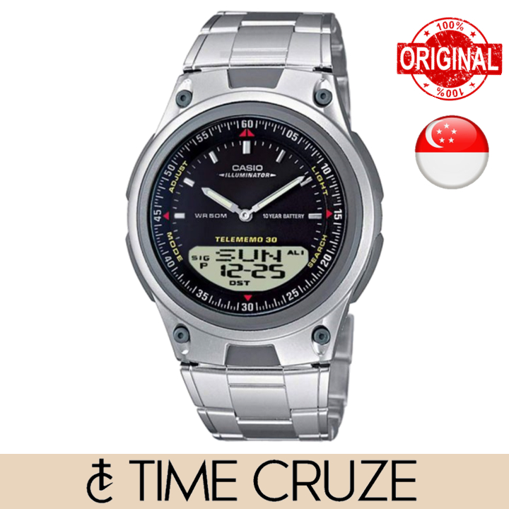 [Time Cruze] Casio AW-80 Illuminator Dual Time Telememo Stainless Steel ...
