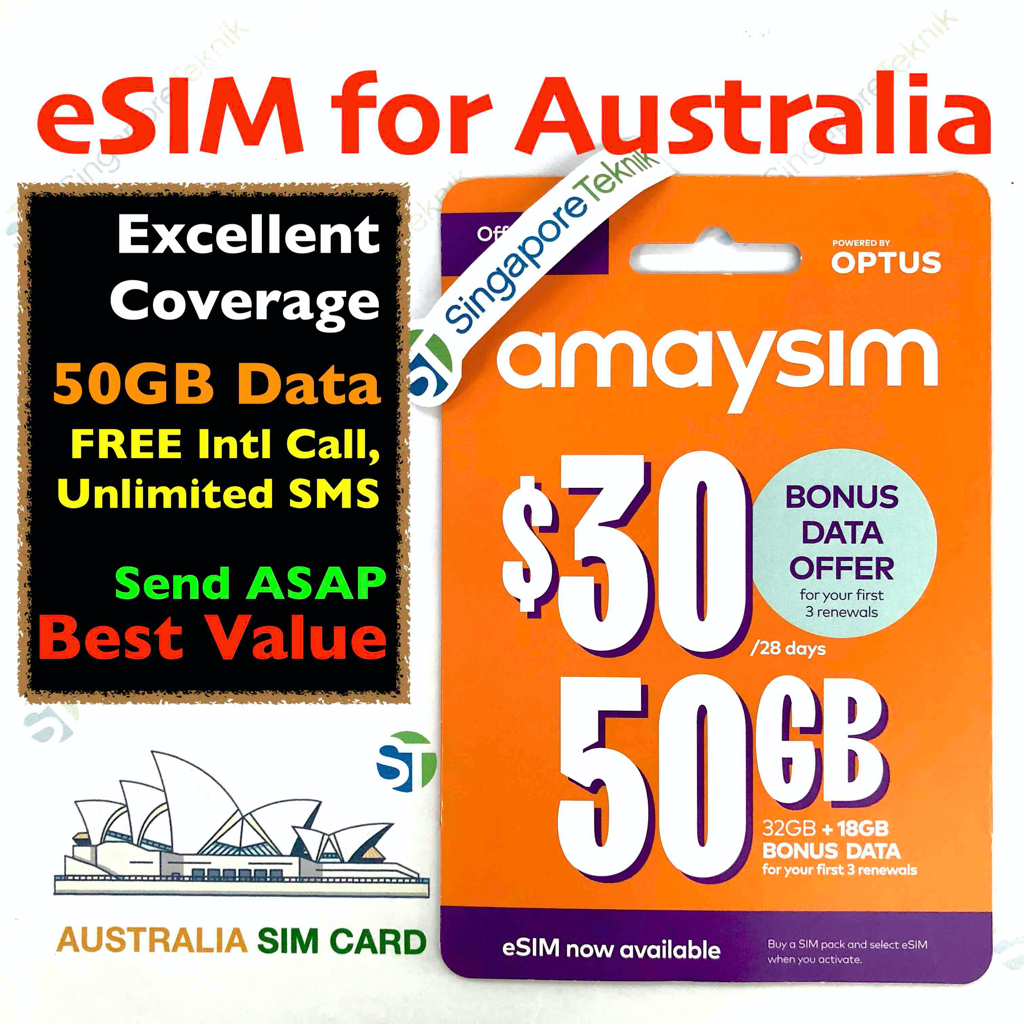 AUSTRALIA Prepaid eSim SIM Card Data 4G Telstra Optus AU Sydney ...
