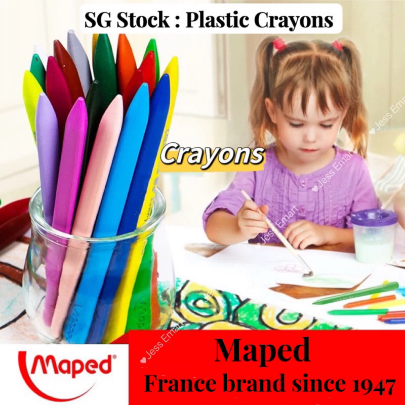 SG Stock 12 Colors Maped Kids Plastic Crayon Mess Free Children Crayons ...