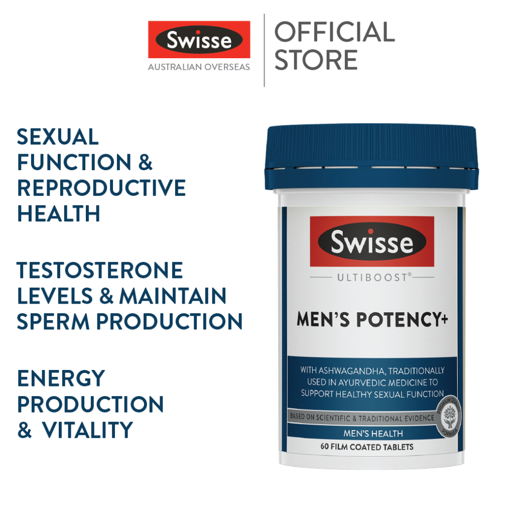 Swisse Ultiboost Men's Potency+ 60 Film Coated Tablets (Ashwagandha, Tribulus, Citrulline & Zinc ...