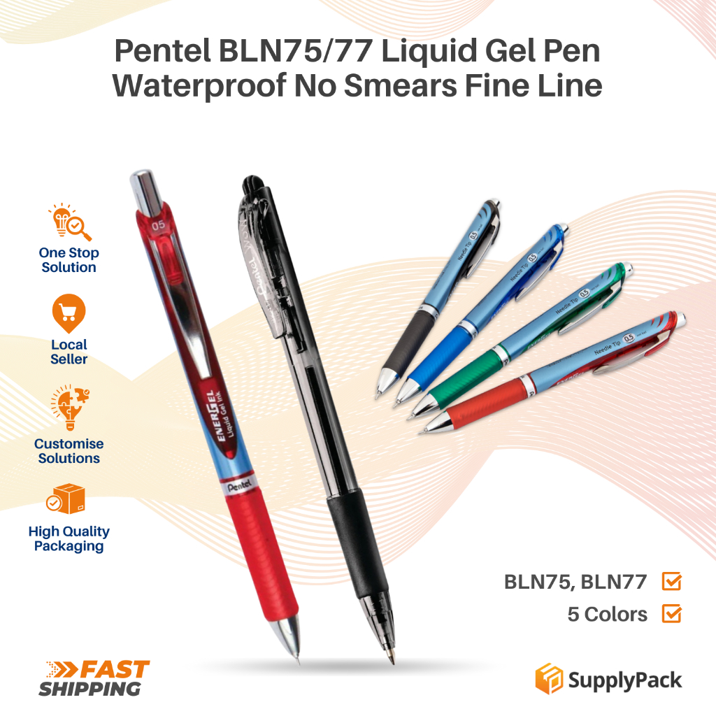Pentel BLN75/77 Liquid Gel Pen - Waterproof, Fine Line, Quick-Drying ...