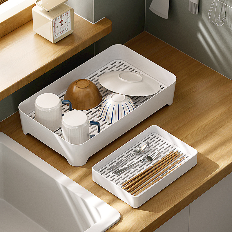 Upgrade Dish Drain Tray Kitchen Dish Drying Rack with Drainboard 2 Tier ...