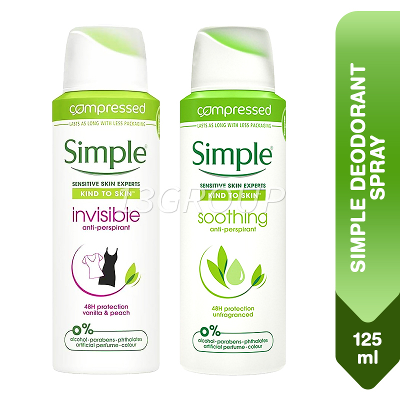 Simple Anti Perspirant Deodorant Spray Invisible Soothing, 125ml ...