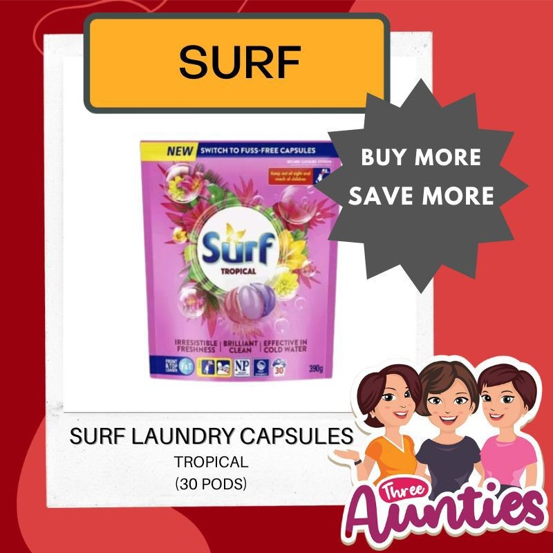 Surf Laundry Capsules Pods Tropical Long Lasting Fragrance, 30 Pods ...