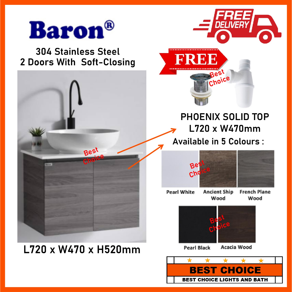 Baron A107-ST Stainless Steel Basin Cabinet With Phoenix Stone Solid ...