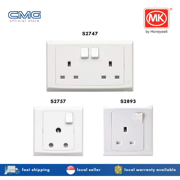 MK by Honeywell Slimline Plus Wide Rocker Single/Double 10A/20A Socket ...