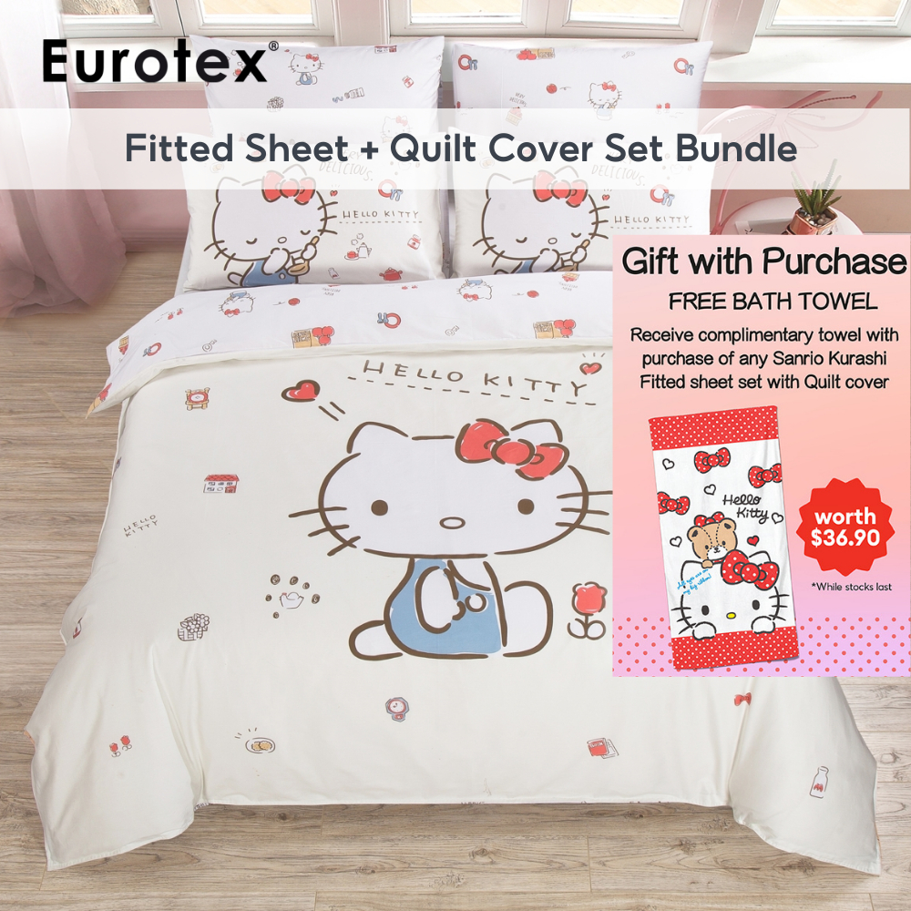 Hello Kitty Fitted Sheet Set / Hello Kitty Quilt Cover Set, 900 Thread ...