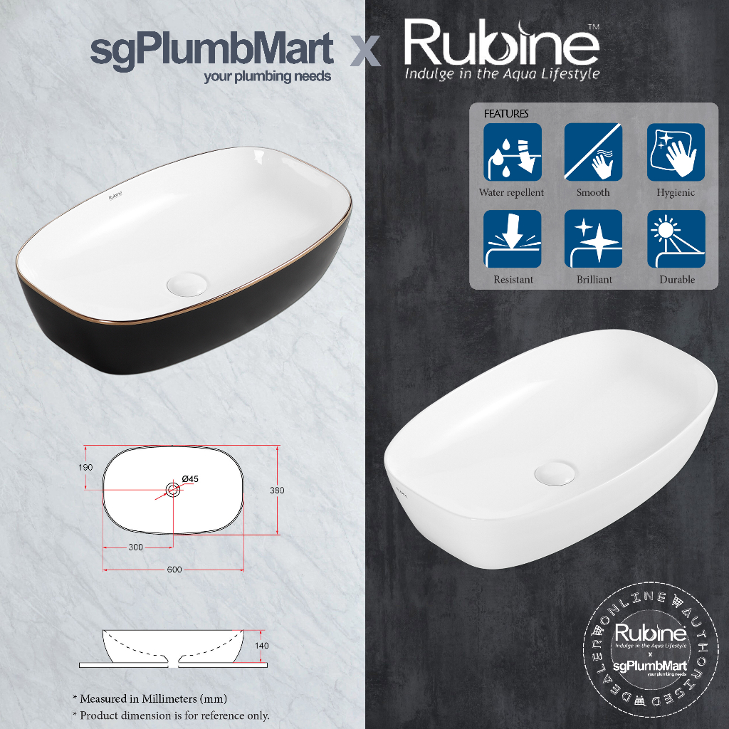 Rubine x sgPlumbMart QTRO 60 Countertop Ceramic Basin 600x380x140mm ...