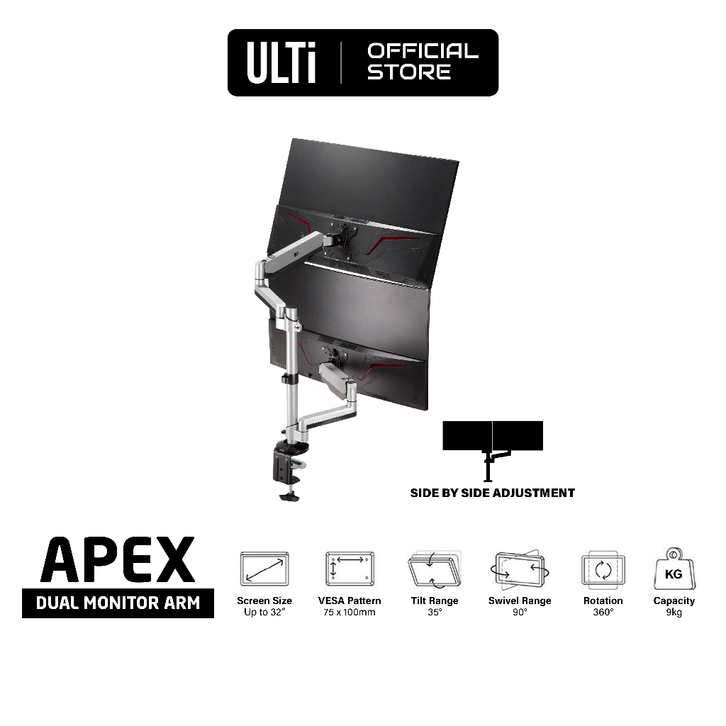 ULTi APEX Vertical Stacking Dual Monitor Arm for 2 Monitors Up to 32 ...
