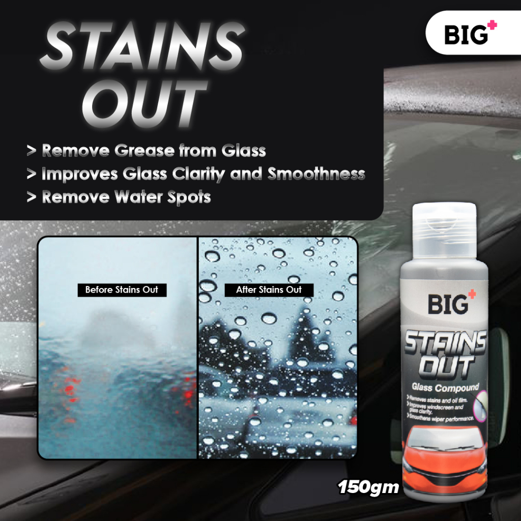 BIG+ Stains Out Glass Compound (150g) Windscreen Watermark Remover Dirt ...