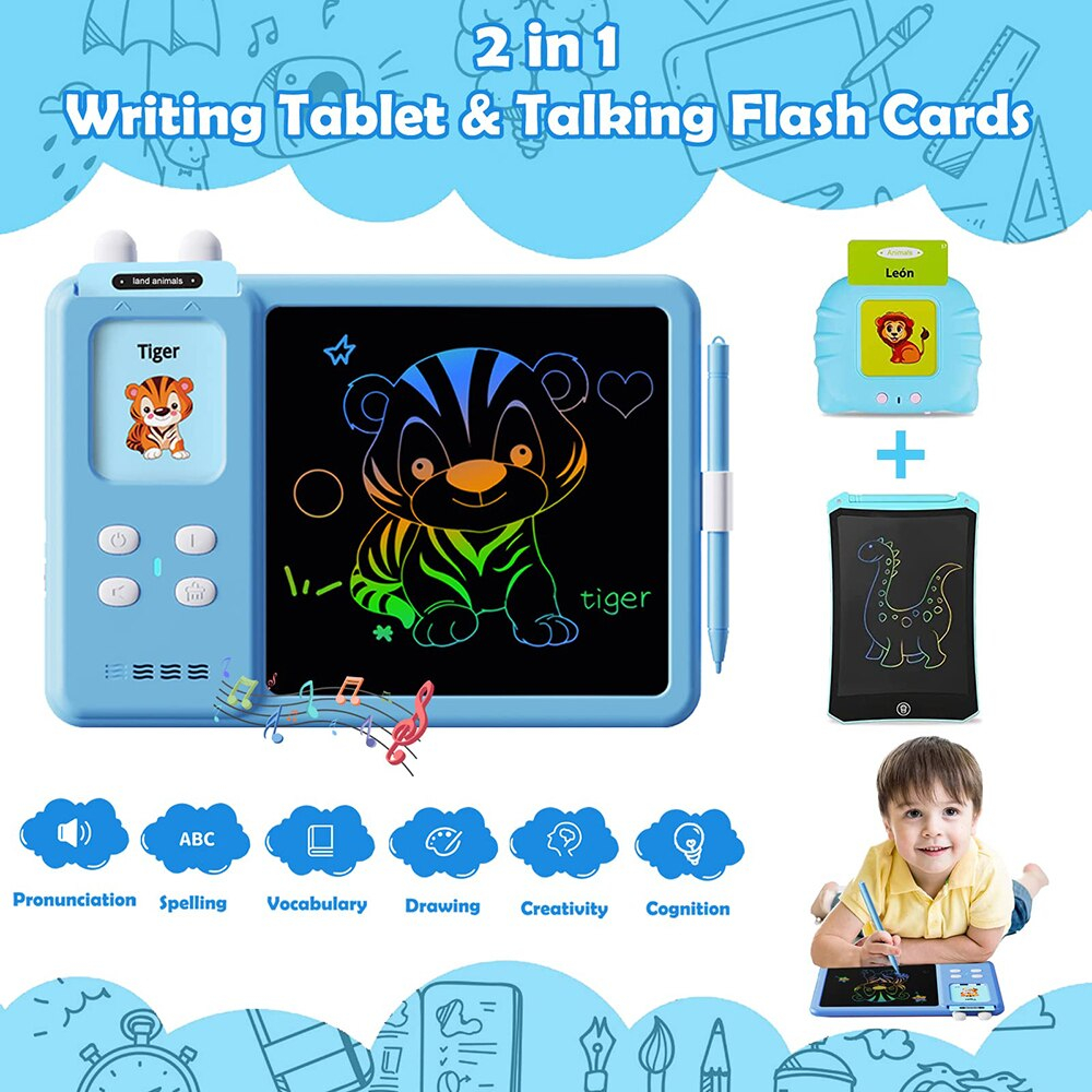 Talking Flash Cards Reader Writing Board Montessori Tablet Kids Toddler ...