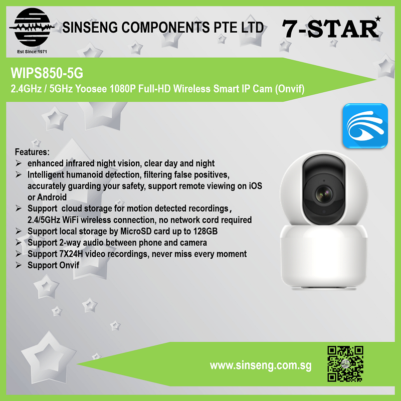 7-STAR* 2.4GHz/5G Dual-Band Yoosee 1080P Full-HD Wireless Smart IP ...