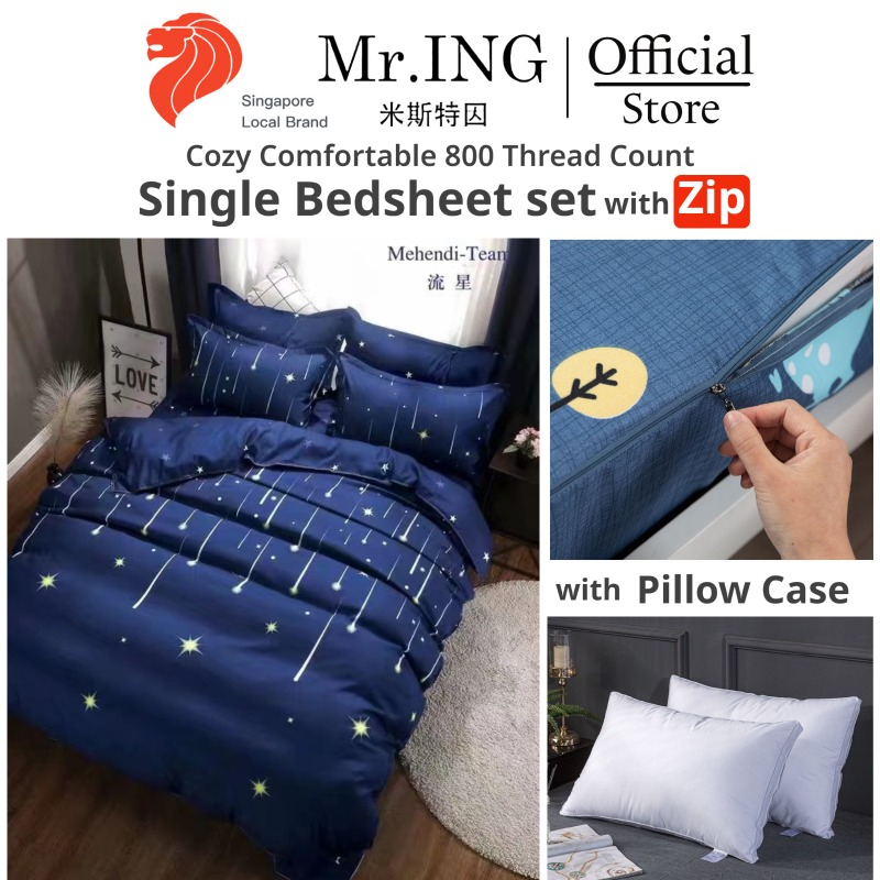 Mr.Ing Single Zip Bedsheet with pillow case set | Shopee Singapore