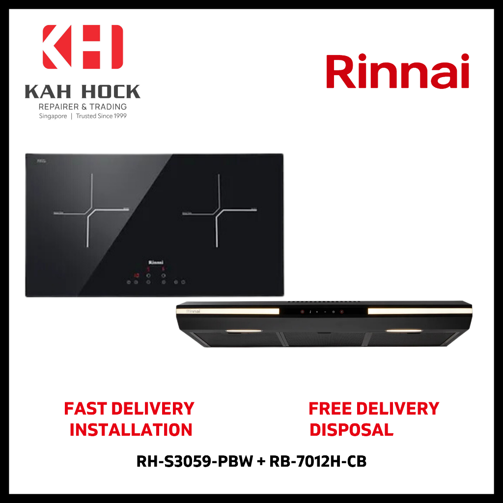 RINNAI RH-S3059-PBW SLIMLINE HOOD + RB-7012H-CB 2 INDUCTION HOB BUNDLE *INSTALLATION AVAILABLE ...