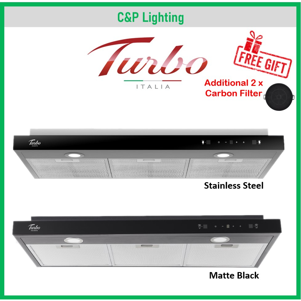 Turbo Italia 90cm Stainless Steel Slimline Cooker Hood Dual Motor with ...