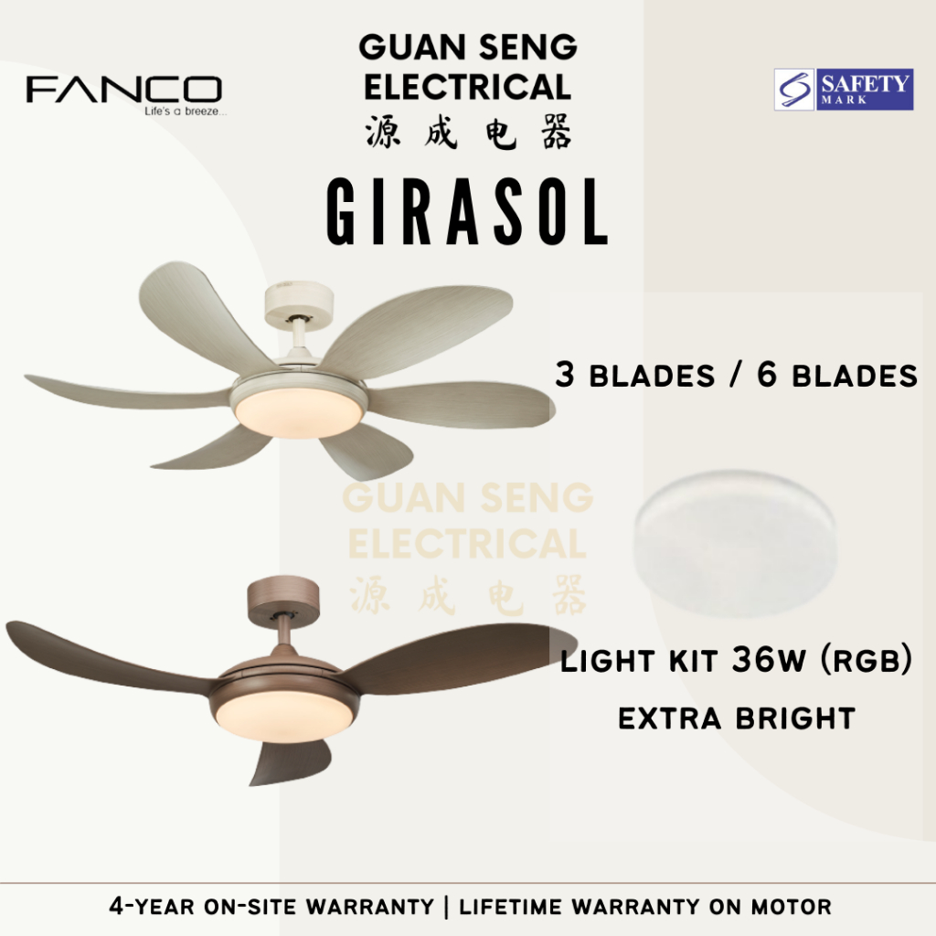 FANCO Girasol 46" DC Motor Ceiling Fan with 3 Tone LED Light Kit and ...