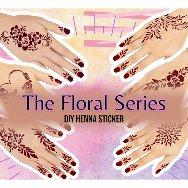 FLORAL SERIES HENNA STICKER / HENNA STENCIL / DIY HENNA / TFD36 - TFD41 ...