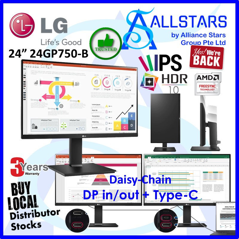 LG 24QP750-B 23.8 inch QHD IPS Monitor with Daisy Chain and USB Type-C ...