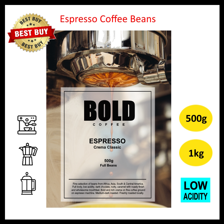 1kg BOLD Crema Classic Espresso Coffee Beans | Full Beans | Low Acidity ...