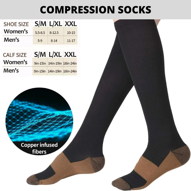 Miracle Copper Anti-Fatigue Compression Socks One Pair Unisex Travel ...